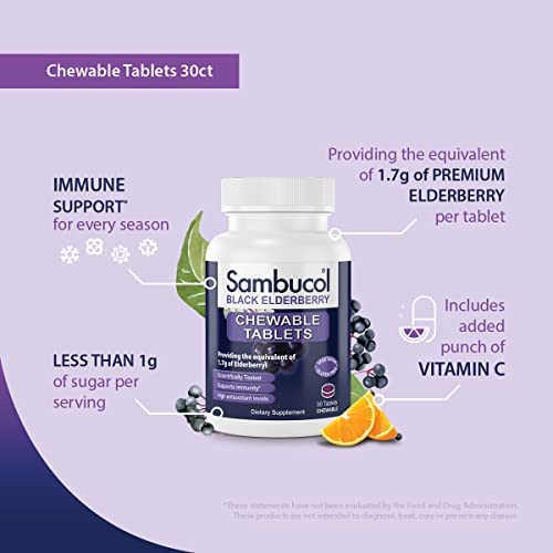 Sambucol Black Elderberry Chewable Tablets - Added Vitamin C, Chewable ...