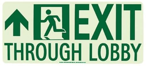 Sign, Exit Through Lobby, 16"x7", Top Left Arrow Green Egress ...