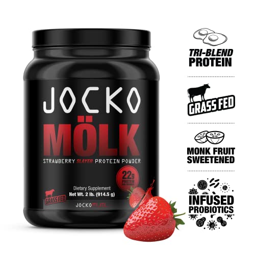 Jocko Mölk Whey Protein Powder (Strawberry) - Keto, Probiotics, Grass ...
