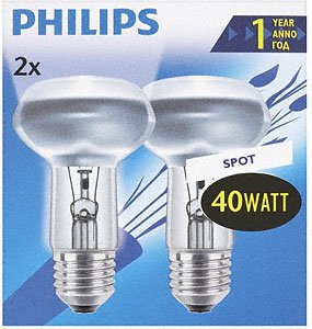 2 X PHILIPS 40W R63 REFLECTOR SPOT LIGHT BULBS, ES E27 SCREW CAP, NR63 LAMPS: Amazon.co.uk: Lighting