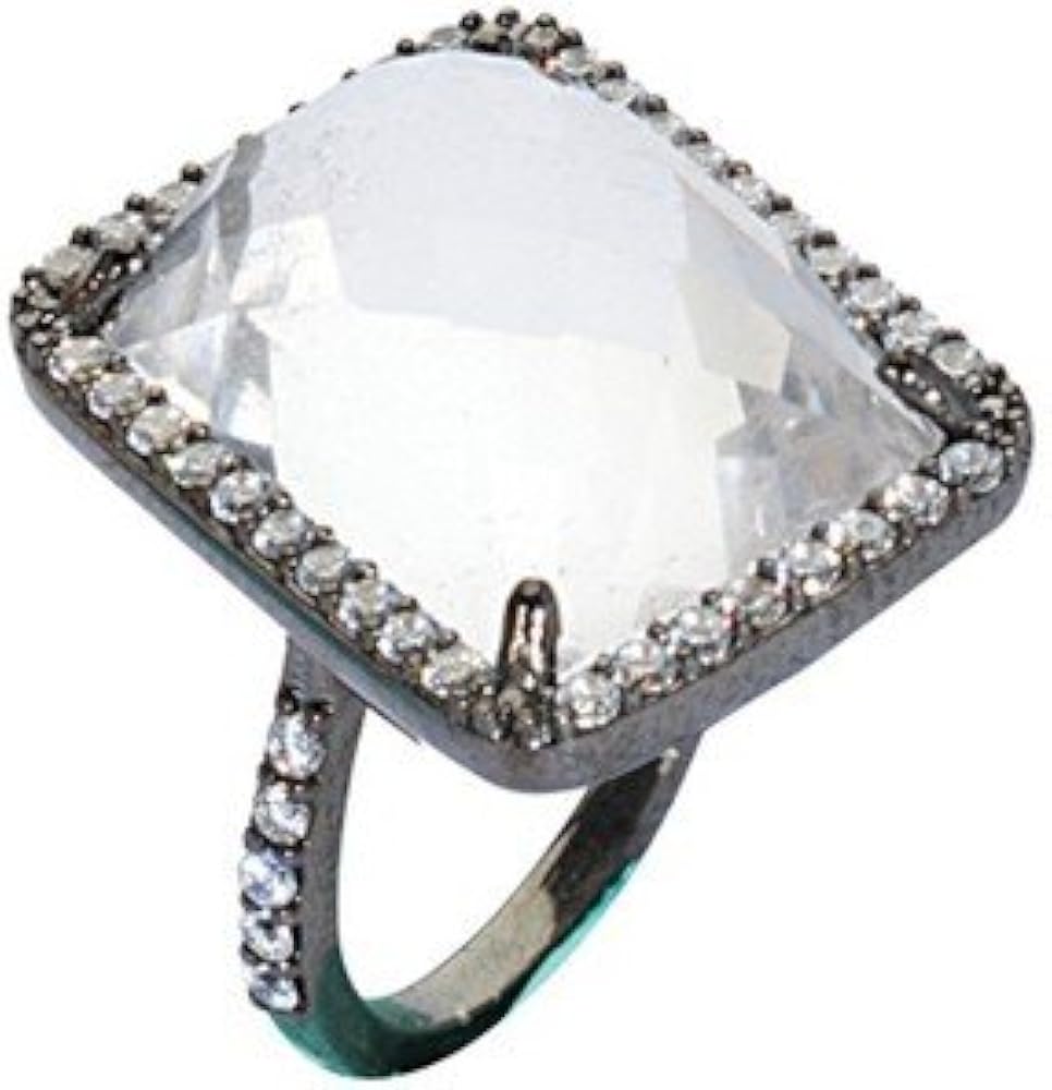 Amazon.com: 925 Sterling Silver Black Small Rectangular Shape Ring ...