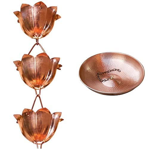 Monarch Rain Chains Pure Copper Lotus Large Cup Rain Chain and Hammered ...