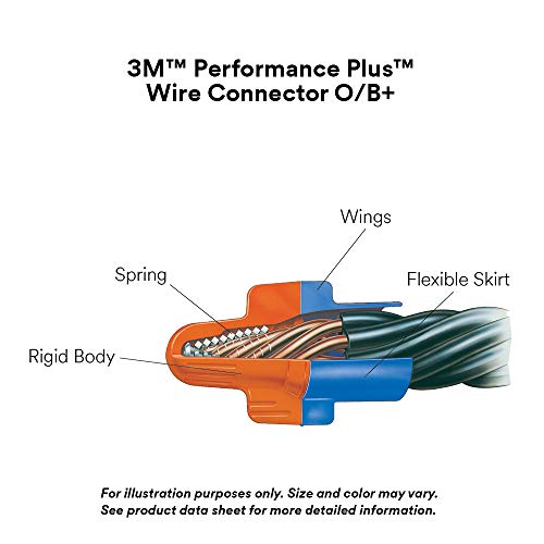 3M Performance Plus Wire Connector, Flexible Steel Spring Connectors, 22-12 AWG, Orange and Blue ...