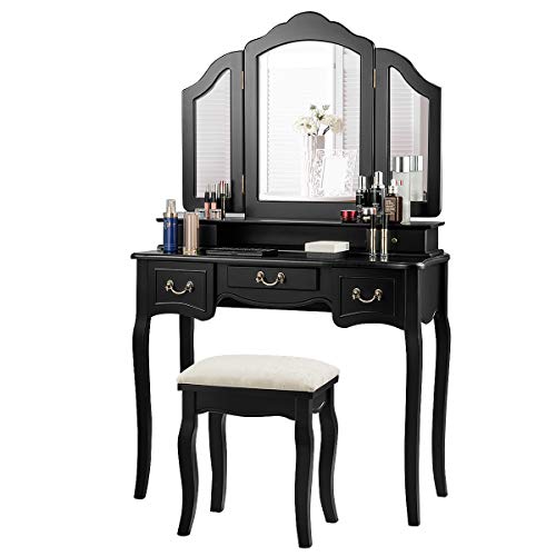 Amazon.com: CHARMAID Vanity Set with Large Tri-Folding Mirror and ...