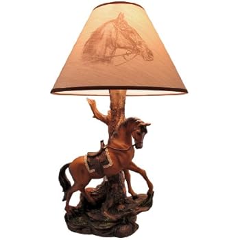 Western Saddle Table Lamp W/Cowboy Print Shade - - Amazon.com