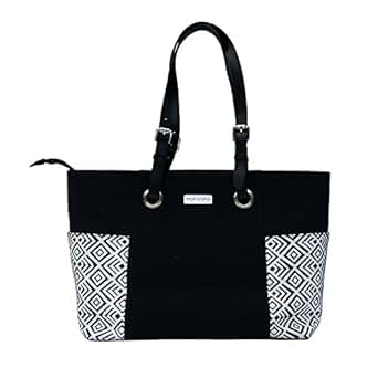 Black & White Canvas bag, Everyday Tote/Travel Tote with Leather Straps ...