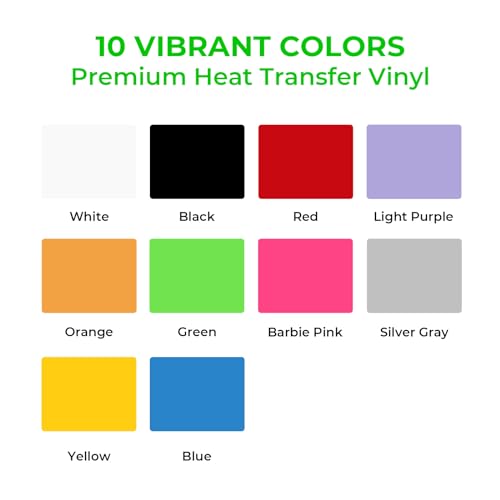 HTV Heat Transfer Vinyl - 10 Packs 12" x 10" Iron on Vinyl for T-Shirts ...