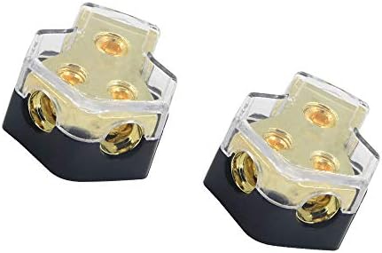 RKURCK 2 Way Power Distribution Block, 0/2/4 AWG Gauge in, 4/8/10 Gauge ...