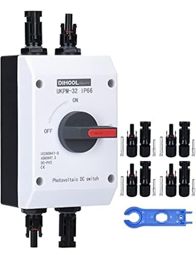DIHOOL Solar Disconnect Switch 32 Amp DC1200V Isolator with IP66 Waterproof Enclosure for Solar ...