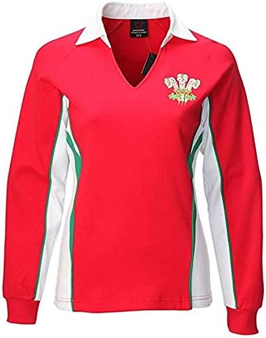 LADIES WOMENS WELSH CYMRU RUGBY LONG SLEEVE CLASSIC RUGBY V COLLAR ...
