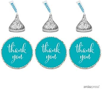 Amazon.com: Andaz Press Chocolate Drop Labels Stickers, Thank You, Aqua ...