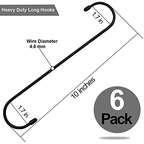 ESFUN 6 Pack 10 inch Extra Large S Hooks Black Heavy Duty Long S Hooks ...