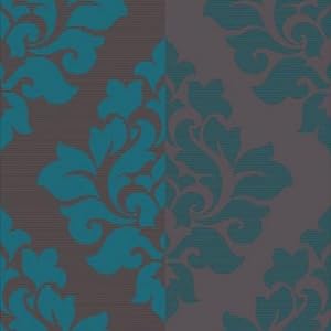 NEW LUXURY ARTHOUSE NIGHTFALL DAMASK FLOCK METALLIC WALLPAPER ROLL TEAL ...