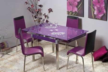 Savannah Purple Glass Extendable Dining Table & 4 Chairs Purple: Amazon ...