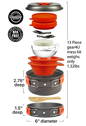 Camping Cookware Kits - BPA-Free Non-Stick Anodized Aluminum Mess Kits ...
