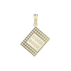 Amazon.com: 14k Yellow Gold Book Charm Pendant, 3-D Cook Book with Red ...
