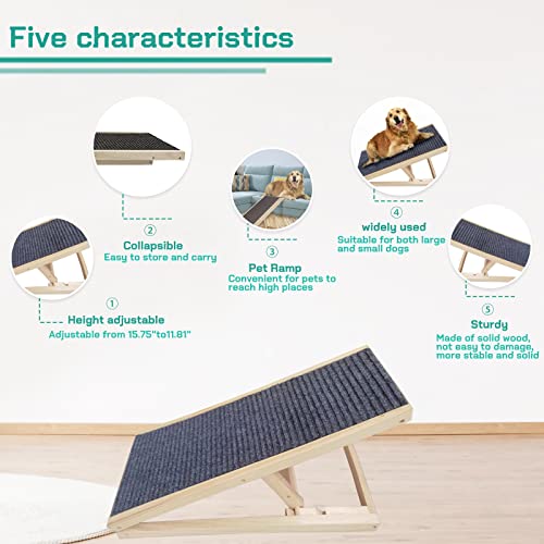 RULI 28" Adjustable Dog Ramp with Traction Mat, Non-Slip Wooden Ramps ...