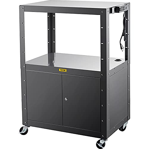 VEVOR Steel AV Cart, 41 Inch Height Adjustable Media Cart with Locking ...
