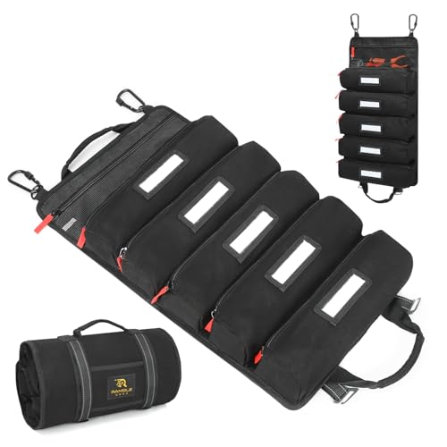 Roll Up Tool Bag with Carabiners | 5 Large Oversized Pouches with ...