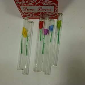 ROSE IN GLASS TUBE, LOVE ROSE FLOWER IN GLASS PIPE X 6: Amazon.co.uk ...