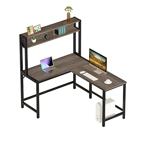 TechLand L-Shaped Desk with Hutch, 55 Inch Corner Computer Desk Gaming ...