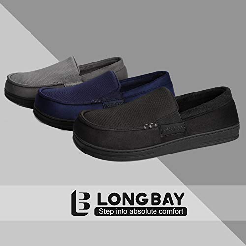 LongBay Men’s Comfort Memory Foam Moccasin Slippers Breathable Upper ...