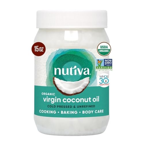 Nutiva Organic Coconut Oil 15 fl oz, Cold-Pressed, Fresh Flavor for Cooking, Natural Hair, Skin ...