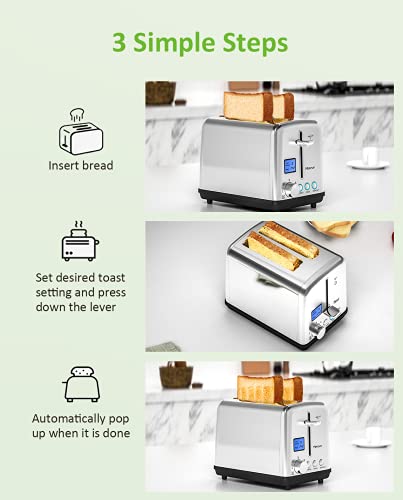 Toaster 2 Slice - Smart Stainless Steel Toaster, LCD Screen Digital Two ...