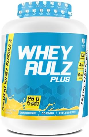 MuscleRulz Whey Rulz Plus, 25g Protein, 4.8g Glutamine, 5.9g BCAA, 132 ...