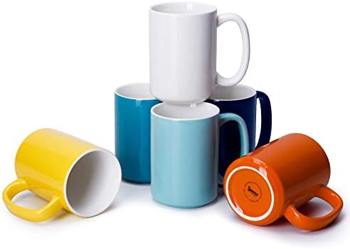 Sweese 608.002 Porcelain Mugs Set, 15 Ounce Large Handle Mugs, Set of 6 ...