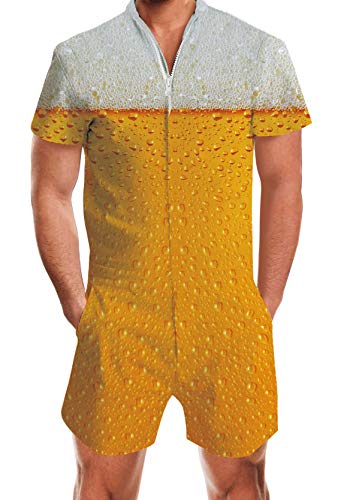 Men's Jumpsuits and Rompers Yellow Bubble Beer Pattern Onesies Hip Hop ...