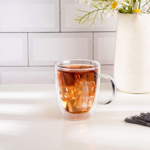 YUNCANG Double Wall Glass Coffee Mugs,(Set of 2) 12 Ounces Glass Clear ...