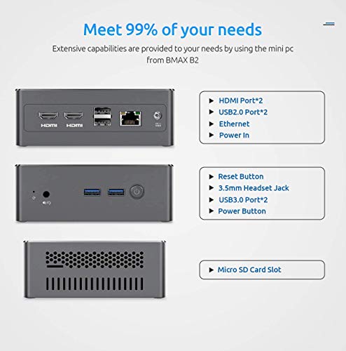 BMAX B2 Mini Pc Windows 10 Celeron N3450 (Fino a 2,2 GHz) 8GB RAM 128GB Actualizable SSD de ...