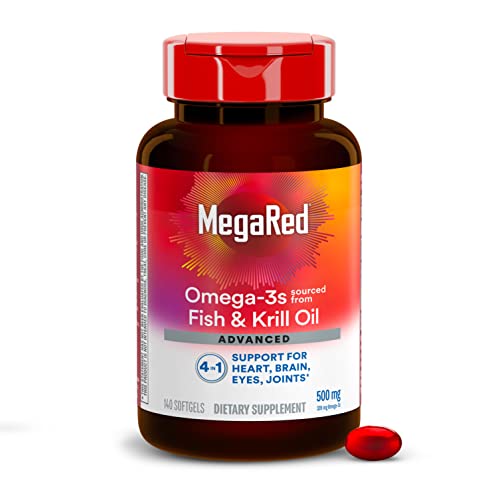 MegaRed Omega 3 Fish Oil Supplement + Krill Oil 500mg, Advanced 4in1 ...