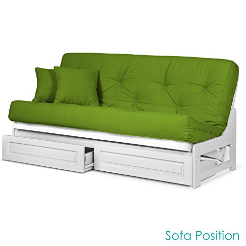 Nirvana Futons Arden White Futon Frame with Storage Drawers Queen Size ...