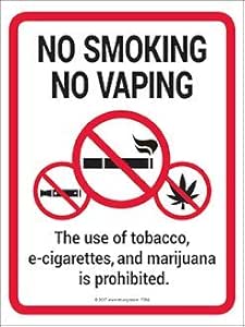 No Smoking No Vaping No Marijuana Use Indoor/Outdoor Anti-Smoking/Anti ...