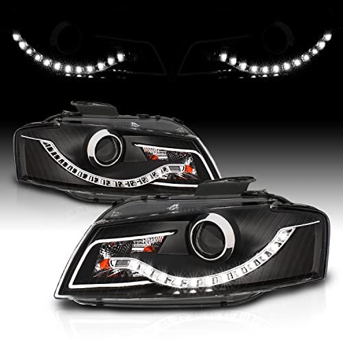 AmeriLite Black Projector Headlights (R8 LED Style) for Audi A3 ...