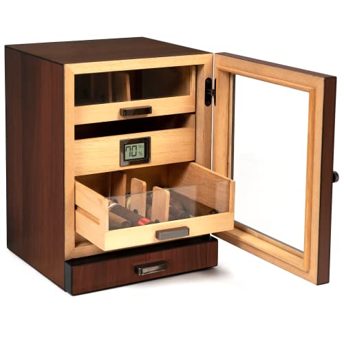 Luca Humidor Cabinet Rich Brown Walnut Finish Large Size, Cigar Storage ...