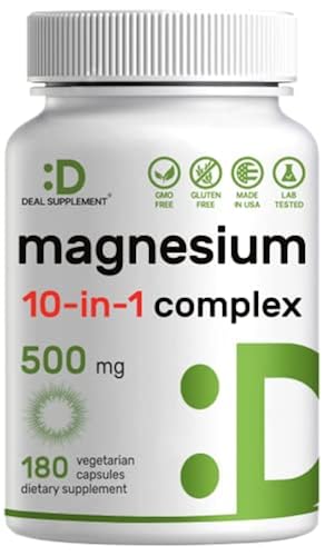 Magnesium Complex Supplement 500mg, 180 Veggie Capsules – 10 in 1 Blend ...