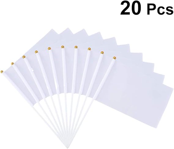 PRETYZOOM 20pcs White Blank Stick Flags Hand Held Small Mini Solid Flag ...