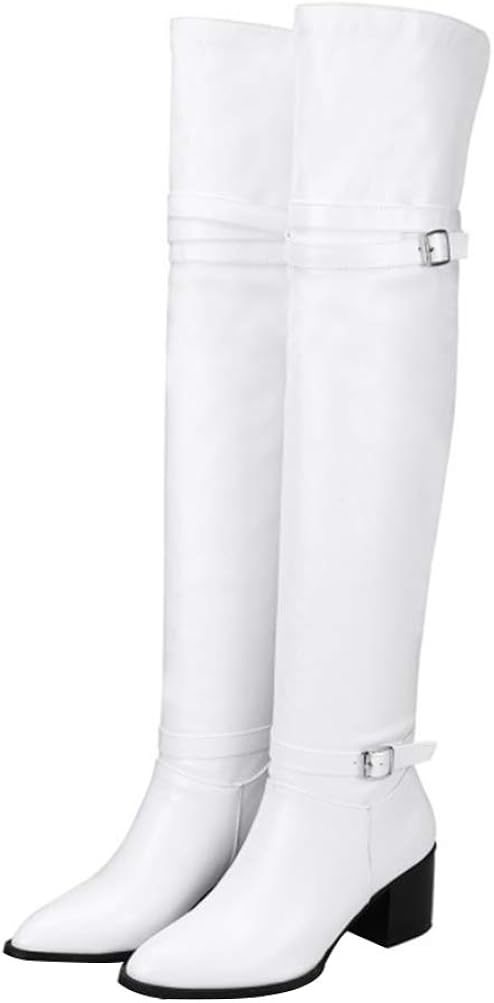 Happyyami Woman Thigh High Boots White Thigh High Single Sole Stiletto ...