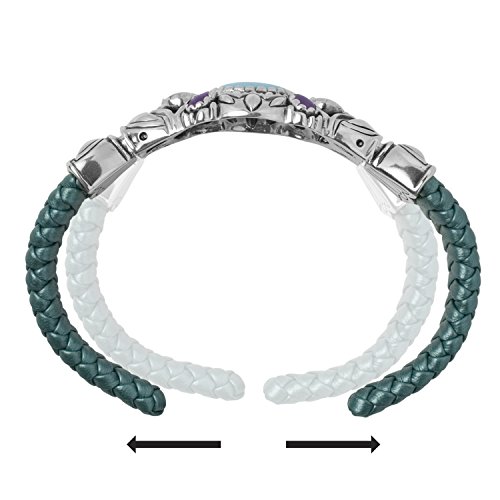 Southwest Spirit Sterling Silver Multi-Gemstone Teal Leather Cuff ...