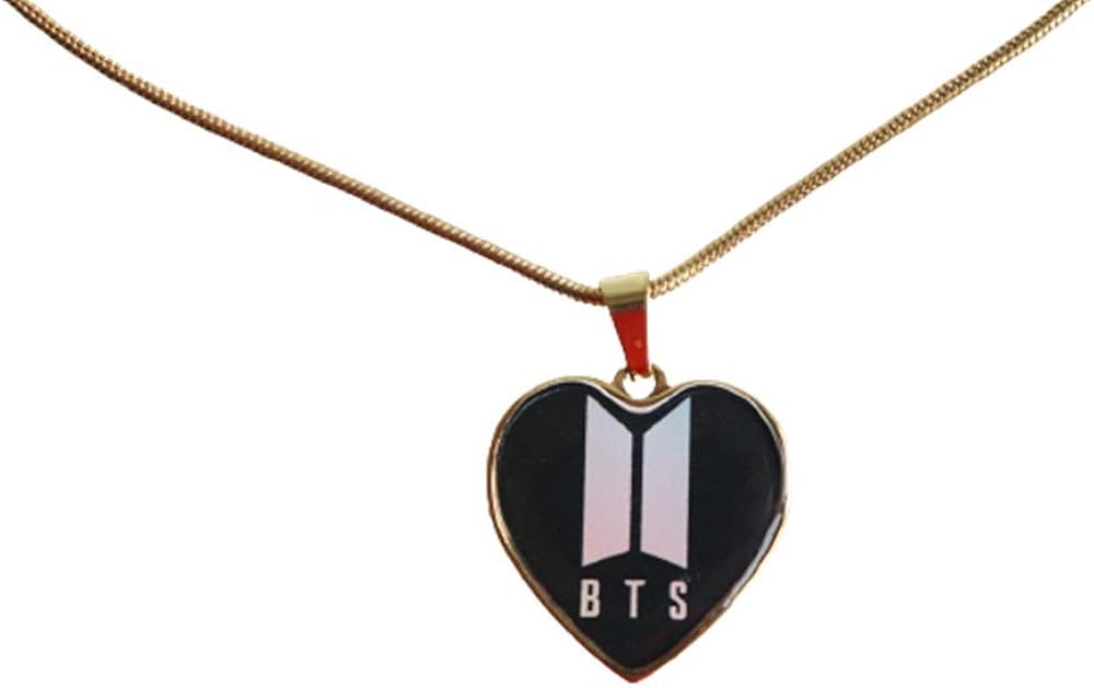 Amazon.com: BTS Colored Logo with black background Necklace (Heart Gold ...