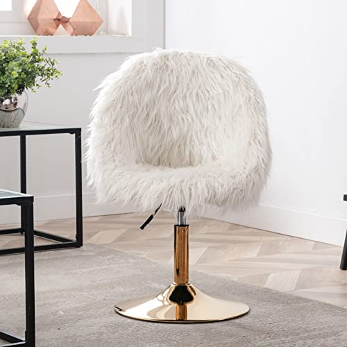 Modern Long Faux Fur Vanity Chair, Elegant 360 Degrees Swivel Makeup ...