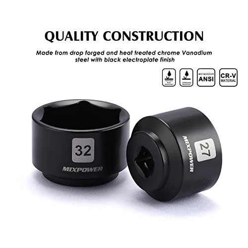 MIXPOWER 7 Pieces 3/8" Drive Low Profile Oil Filter Socket Set, 24mm ...