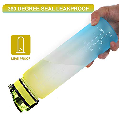 GEMFUL Water Bottle 32oz with Time Marker Straw and Sieve Tritan BPA Free for Fitness Gym ...