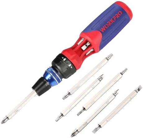 WORKPRO 12-in-1 Ratcheting Screwdrivers Set, Patented Quick Load & Release Holder, Multi-Bit ...
