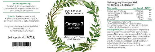 Natural Elements Omega 3 (EPA und DHA) aus 1000mg Fischöl (365 Kapseln ...