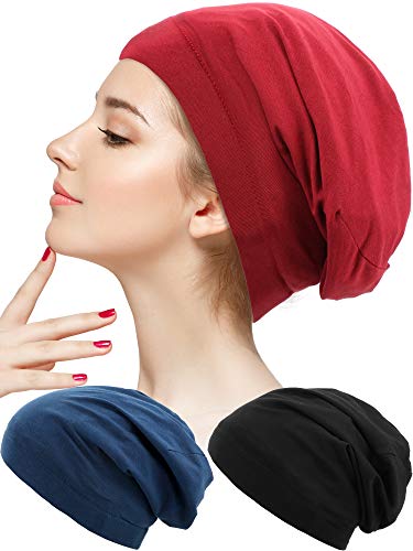 3 Pieces Satin Lined Sleep Caps Slouchy Slap Hat Bonnet Beanie Hair ...