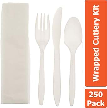 Disposable Plastic Cutlery Set 250-Pack Individually Wrapped Utensil ...